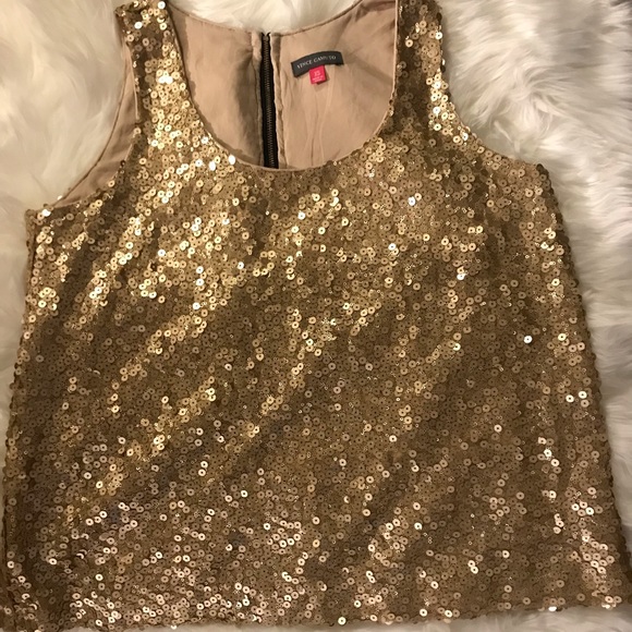 Vince Camuto | Tops | Vince Camuto Gold Sequin Sleeveless Top Xs | Poshmark